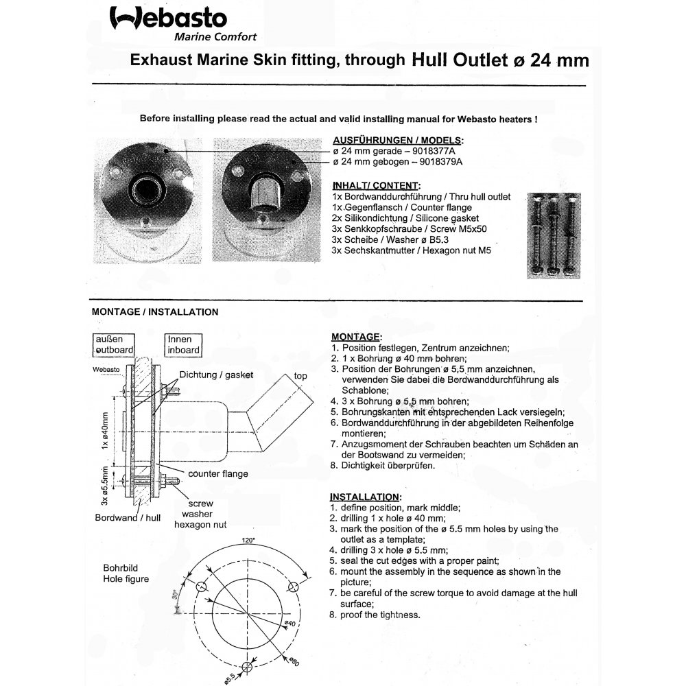 Webasto Marine heater exhaust hull skin fitting 24mm | 9018377A, Car ...